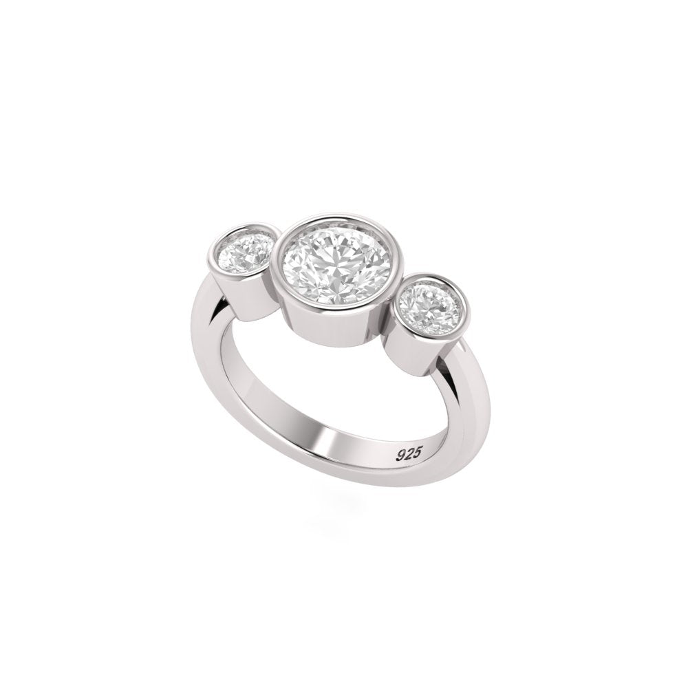 Three Stone Round Moissanite Ring – Meorii